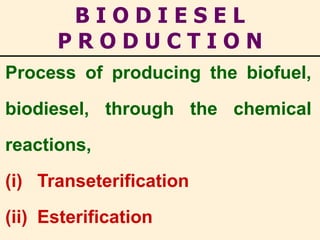 Biodiesel production | history of feedstock | PPT | Chemistry | Science
