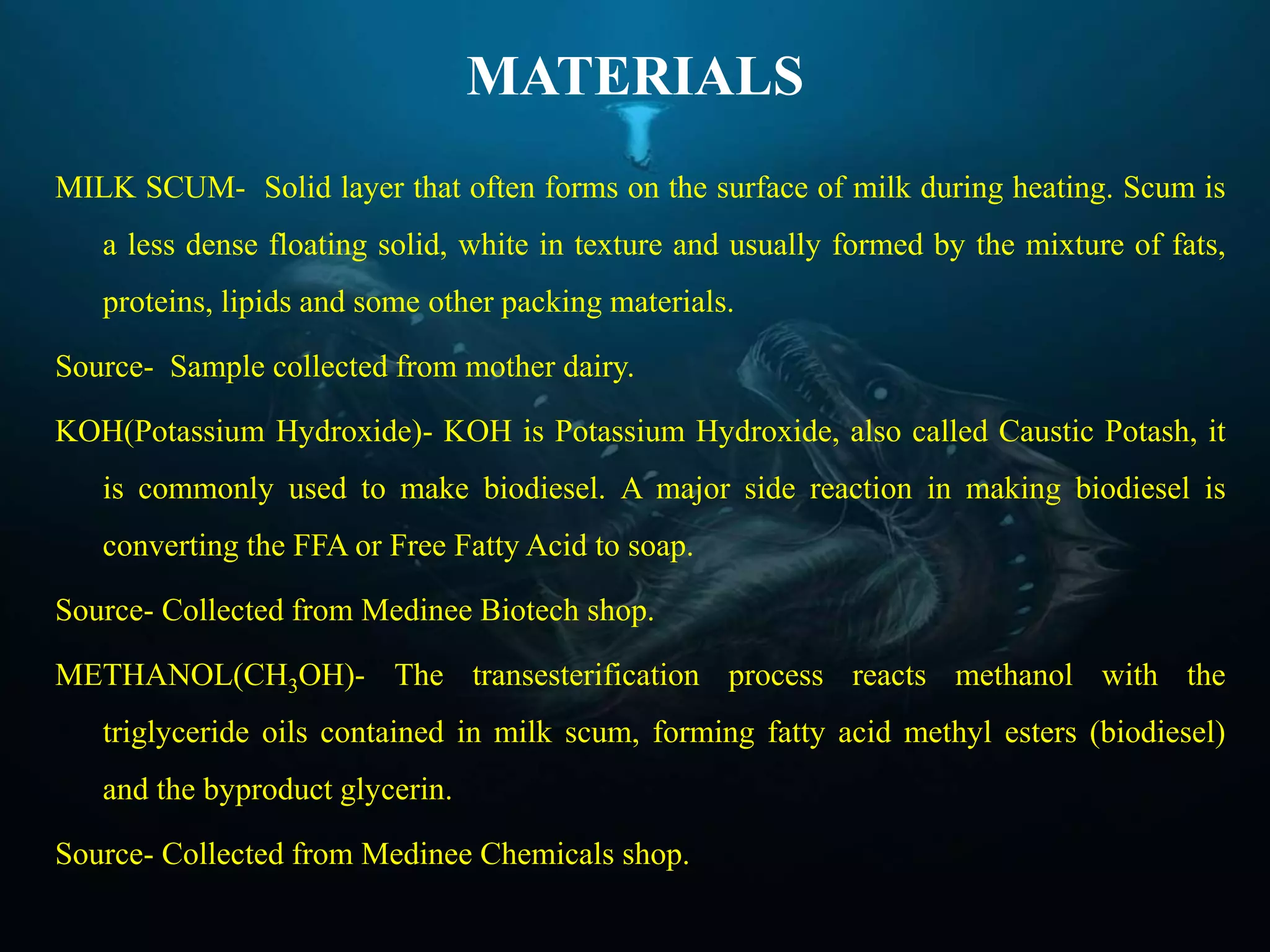 Biodiesel from Waste Milk Scum | PPTX