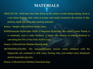Biodiesel from Waste Milk Scum | PPT