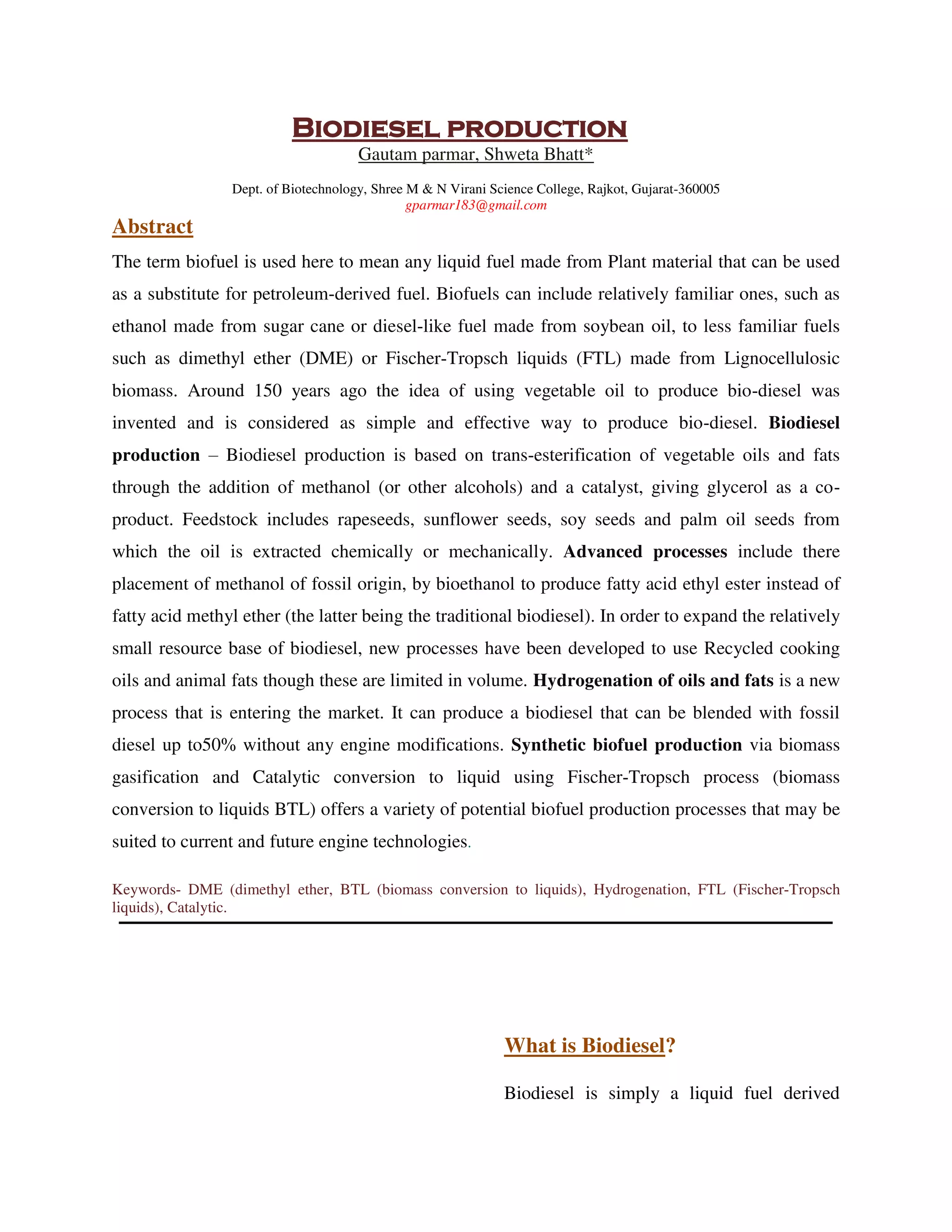 Biodiesel production Review | PDF