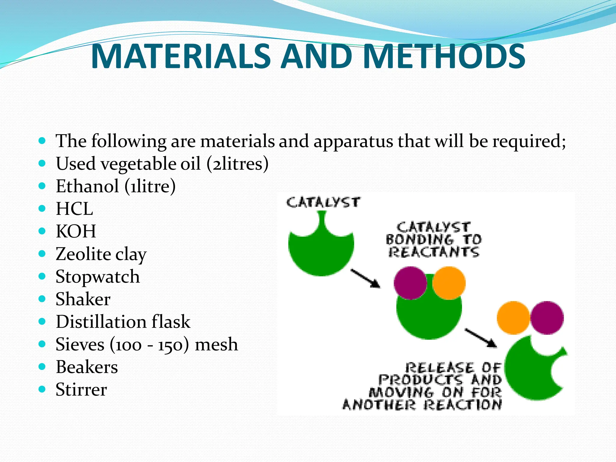 biodiesel production using clay catalyst.pptx | Chemistry | Science
