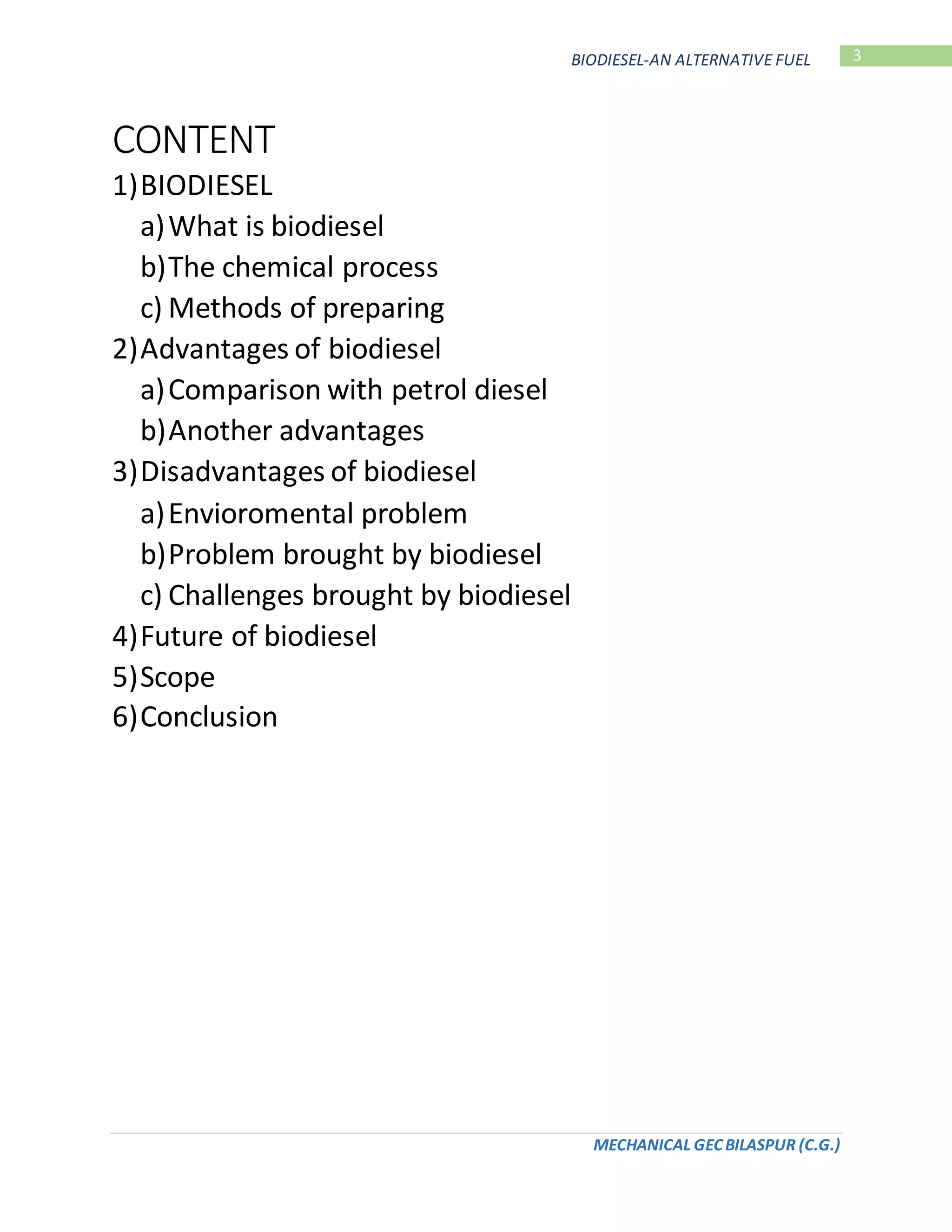 Biodiesel - an alternative fuel Aditya singh | DOCX