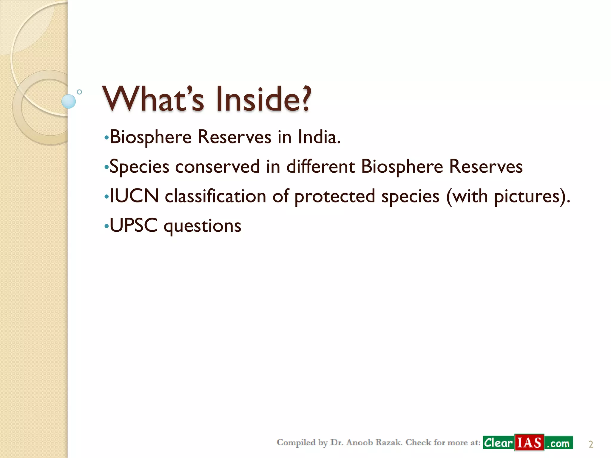 Biodiversity: Species conservation in Biosphere Reserves of India | PPT