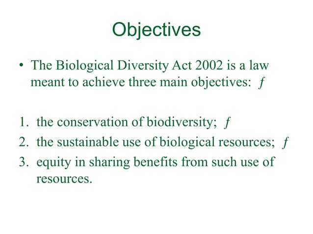 Biodiversity act, 2002 ppt | PPTX | Geography | Science