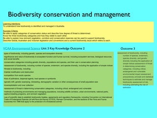 VCE Environmental Science Unit 3: Biodiversity and conservation management. | PPT | Science