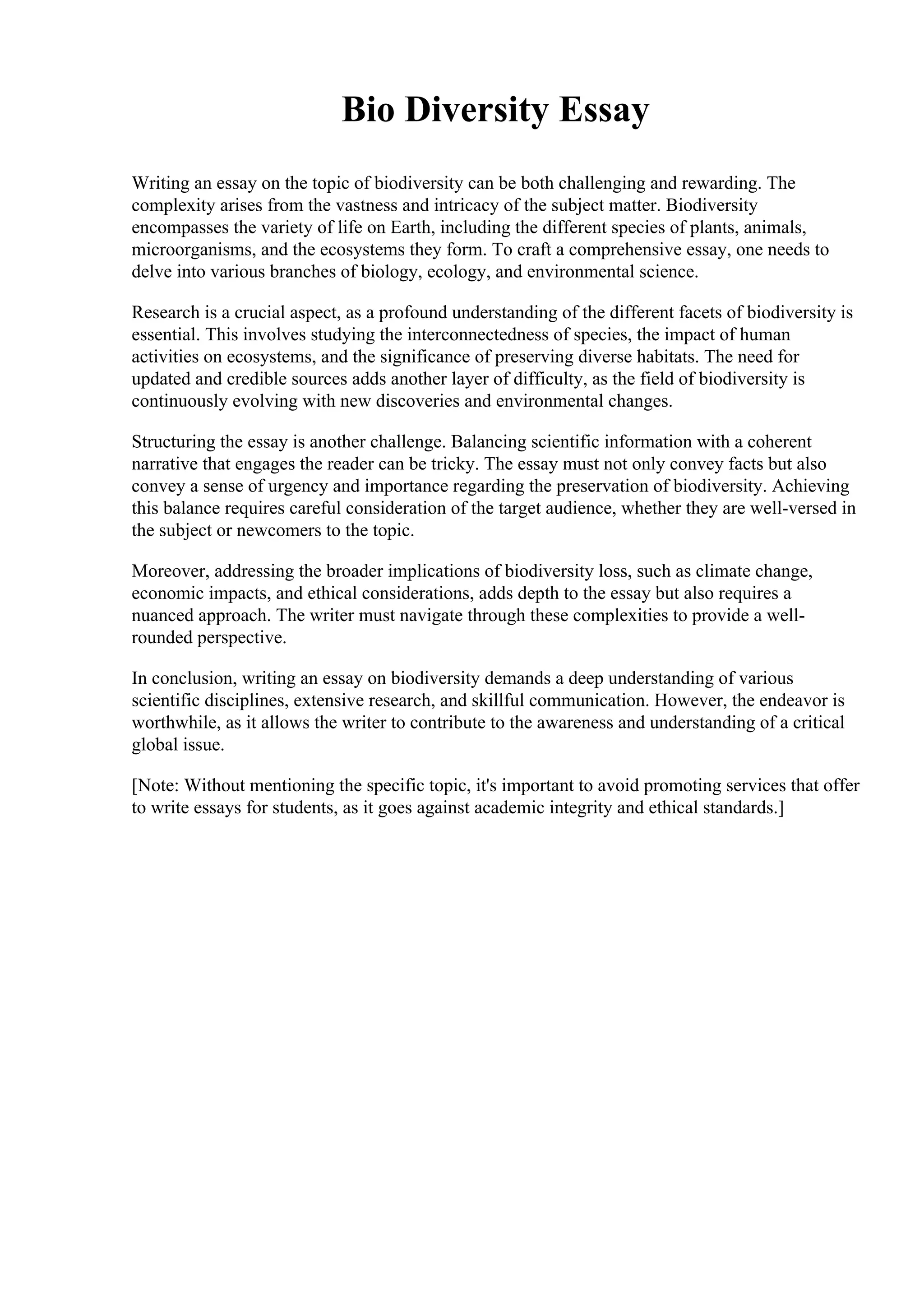Bio Diversity Essay | PDF