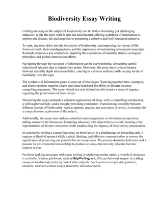 Biodiversity Essay Writing.pdf | Biological Sciences | Science