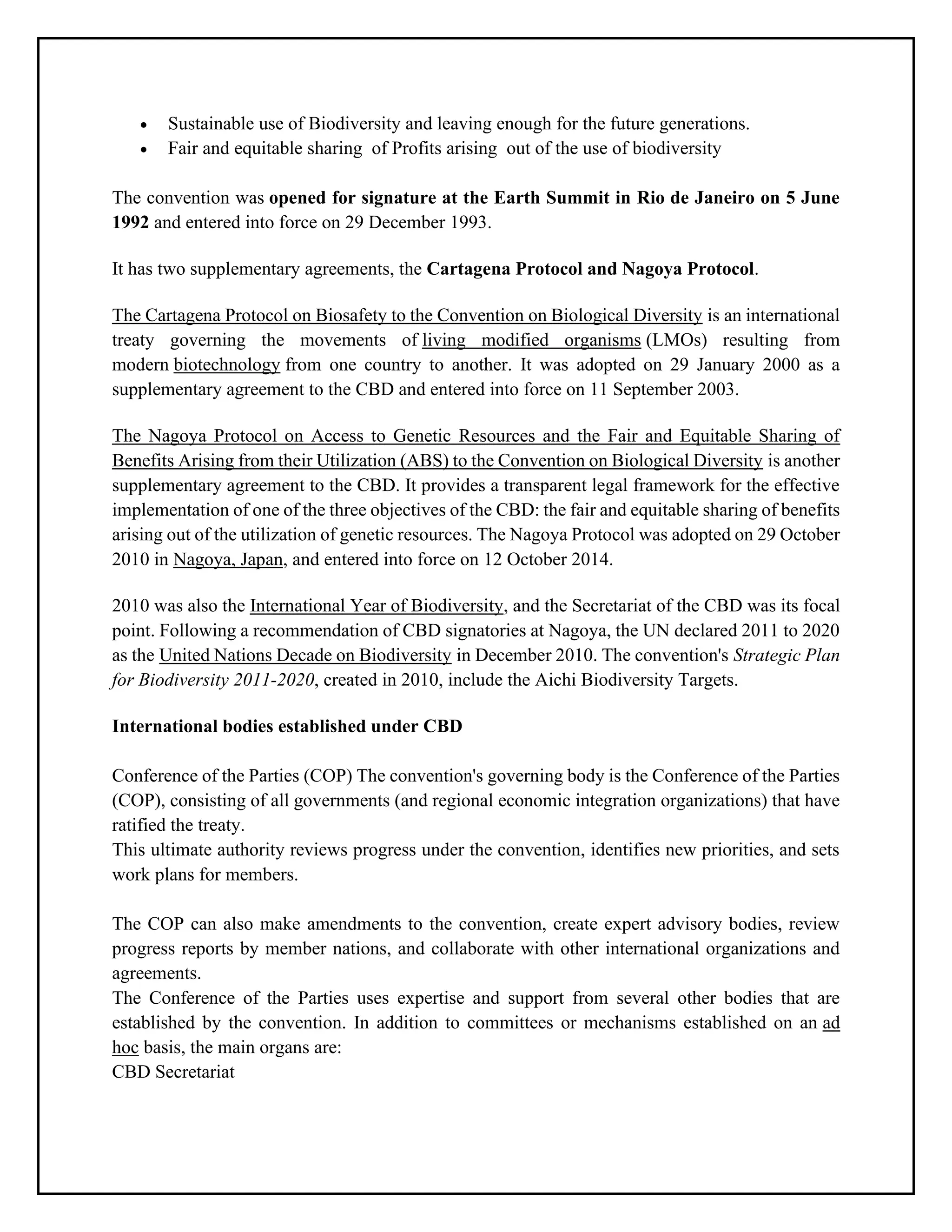 National Biodiversity protection initiatives and Convention on ...