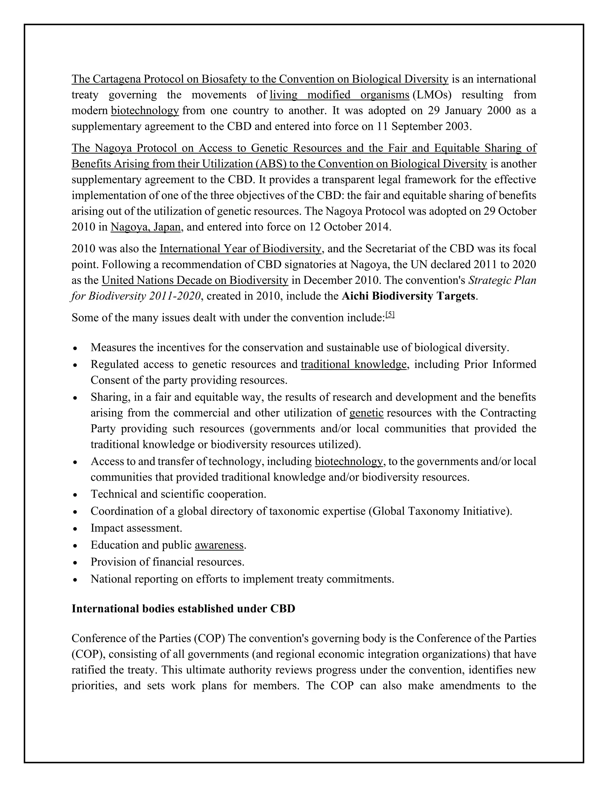 National Biodiversity protection initiatives and Convention on ...