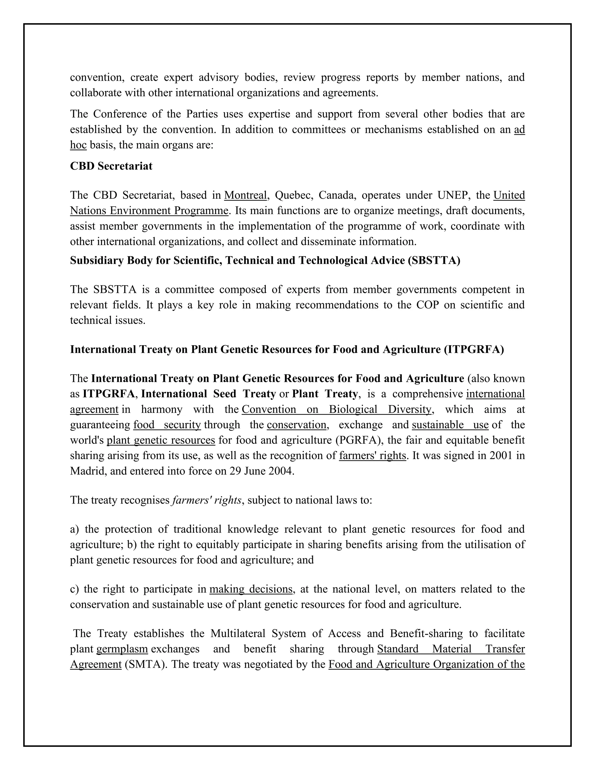 National Biodiversity protection initiatives and Convention on ...