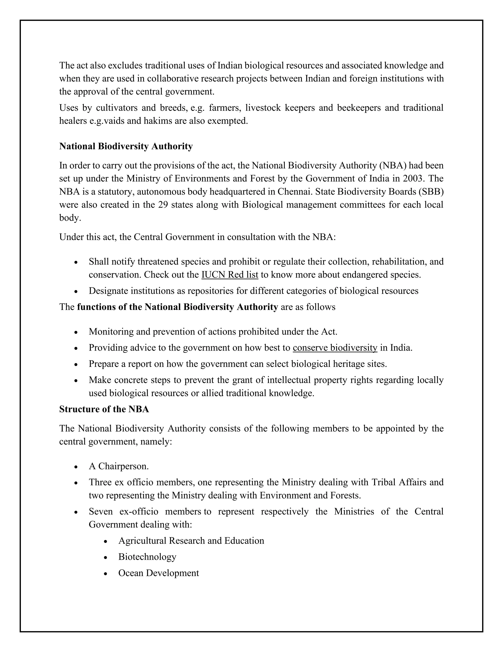 National Biodiversity protection initiatives and Convention on ...