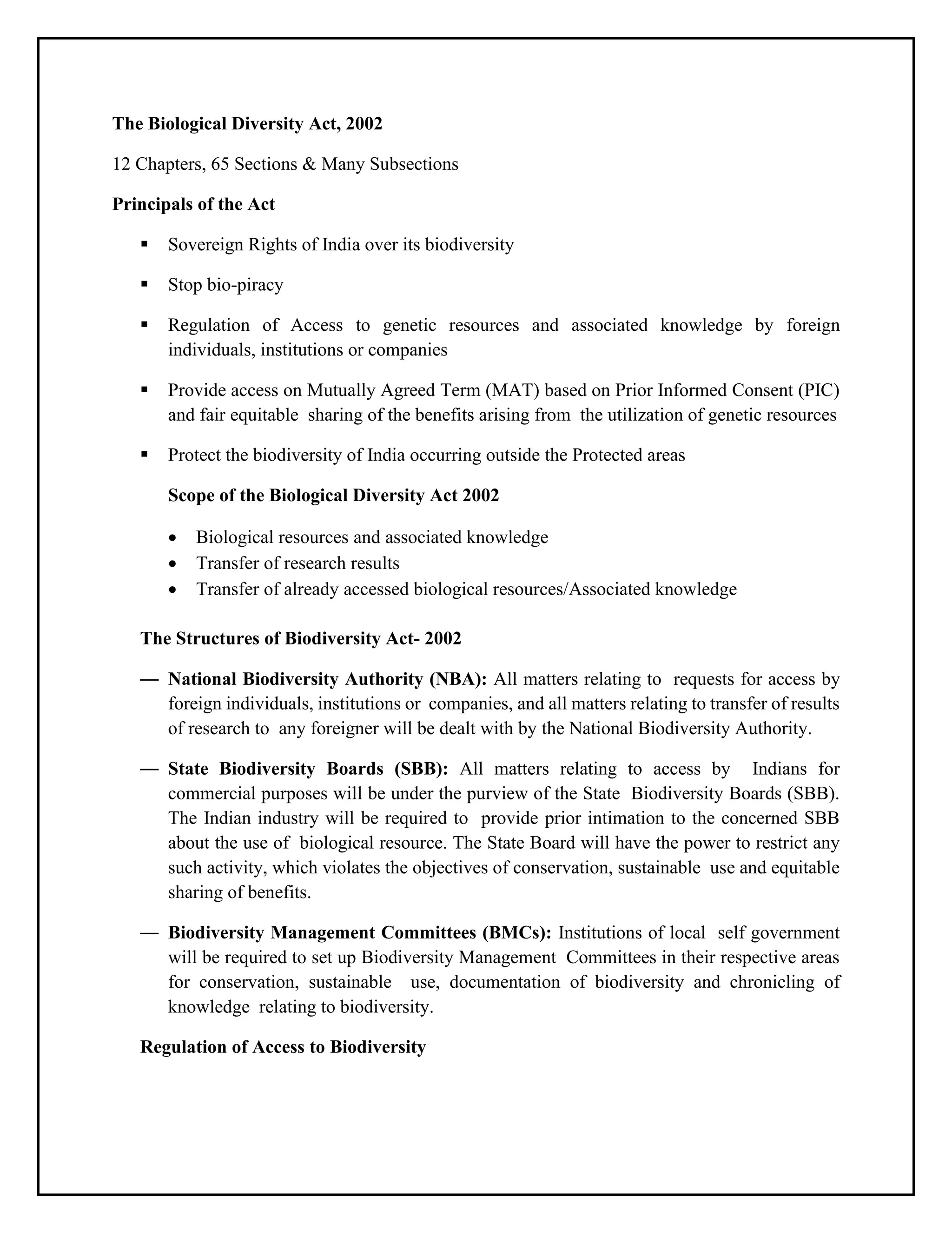 National Biodiversity protection initiatives and Convention on ...