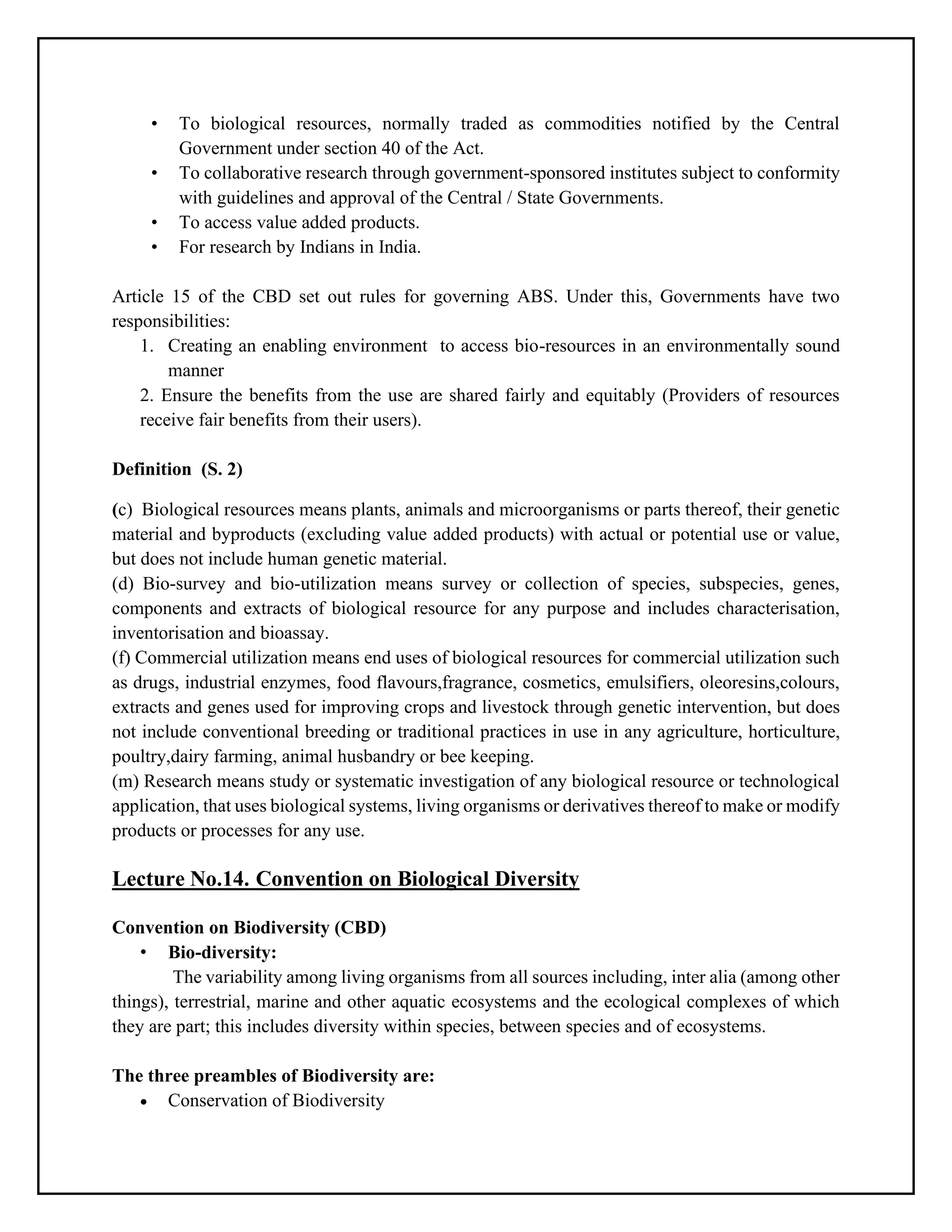 National Biodiversity protection initiatives and Convention on ...