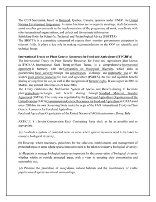 National Biodiversity protection initiatives and Convention on ...