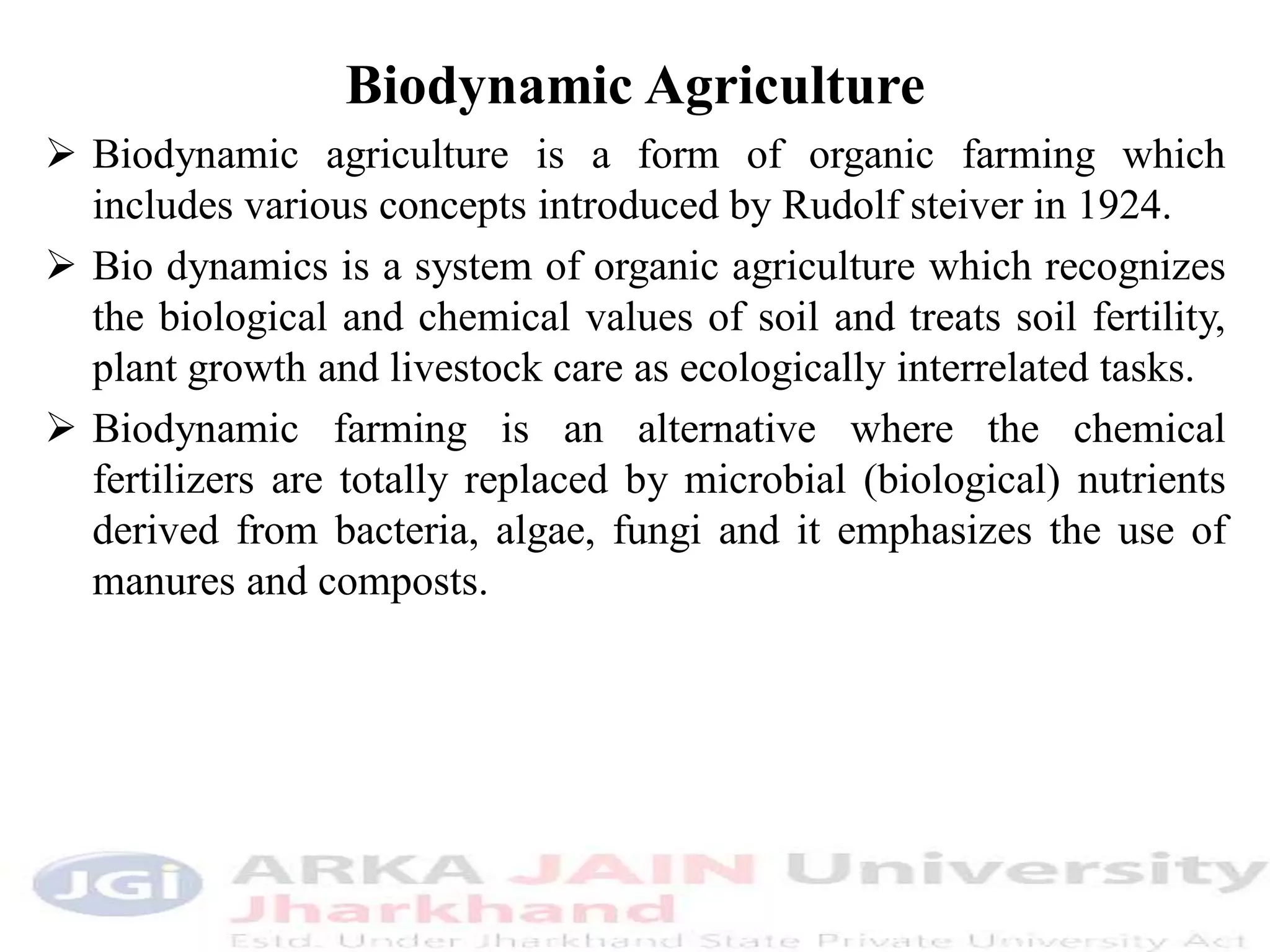 Biodynamic agriculture hdt 1st unit 2nd chapter | PDF
