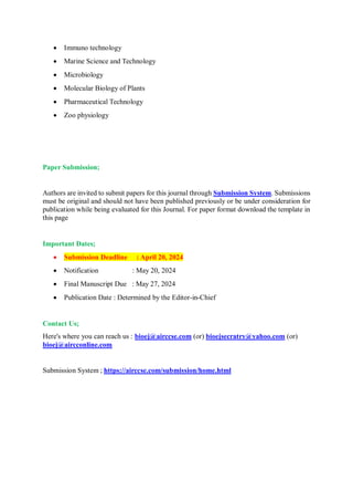 Call for Papers - Bioscience & Engineering: An International Journal ...