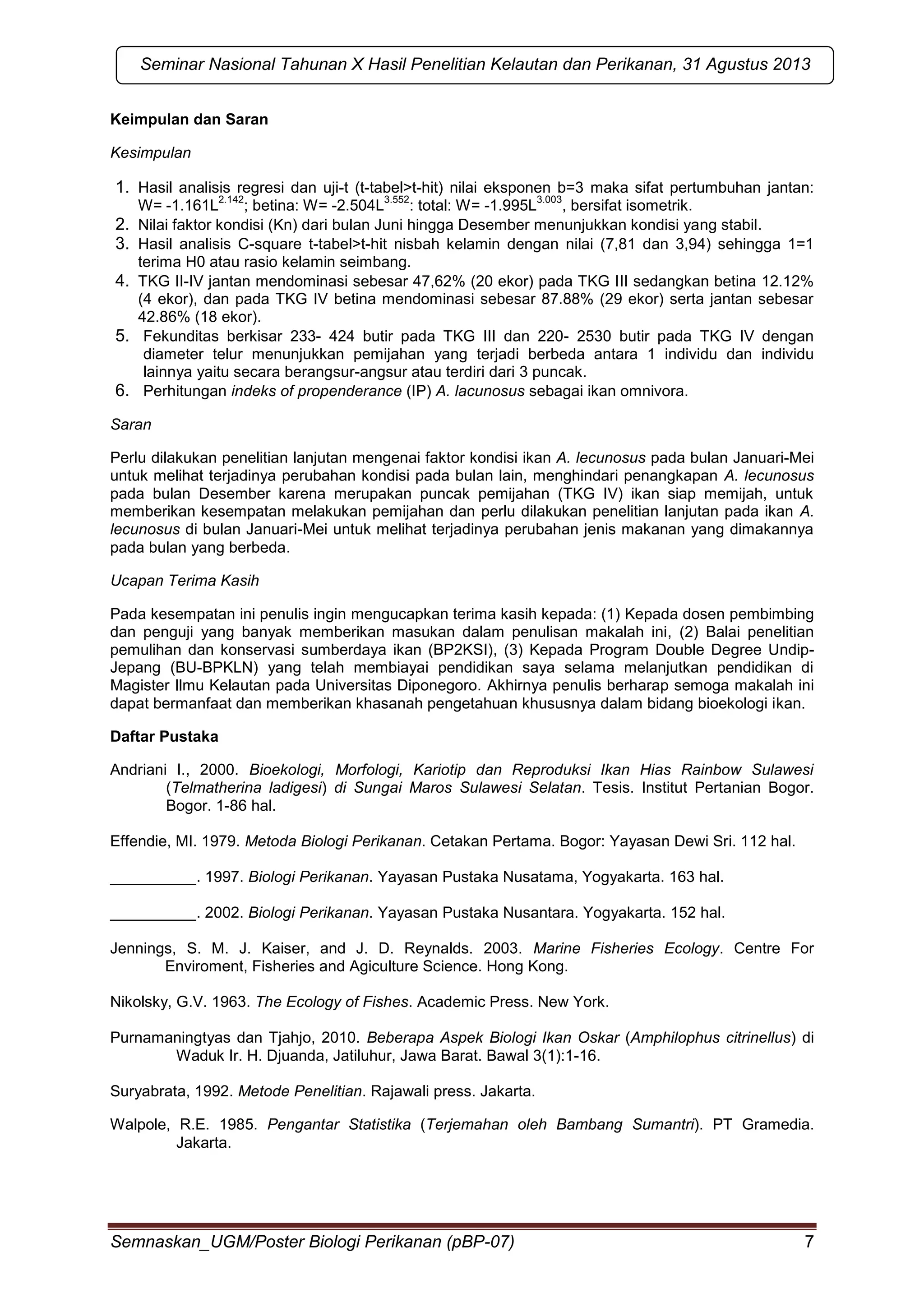 Bioekologi ikan bolo bolo (atherinomorus lacunosus) di area mangrove kepulauan karimunjawa ...