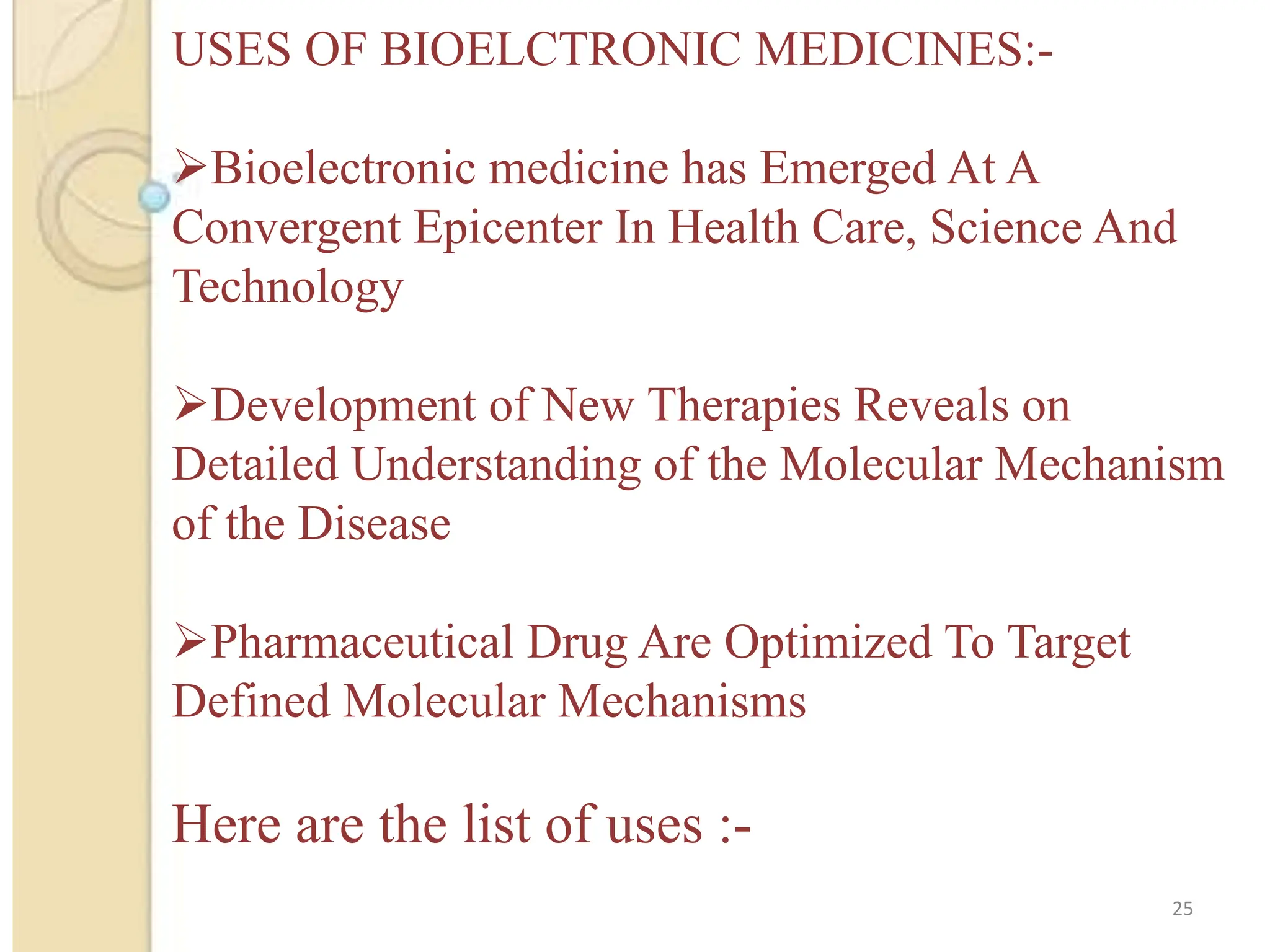 Bioelectronic Medicines, introduction, principle, applications | PPTX