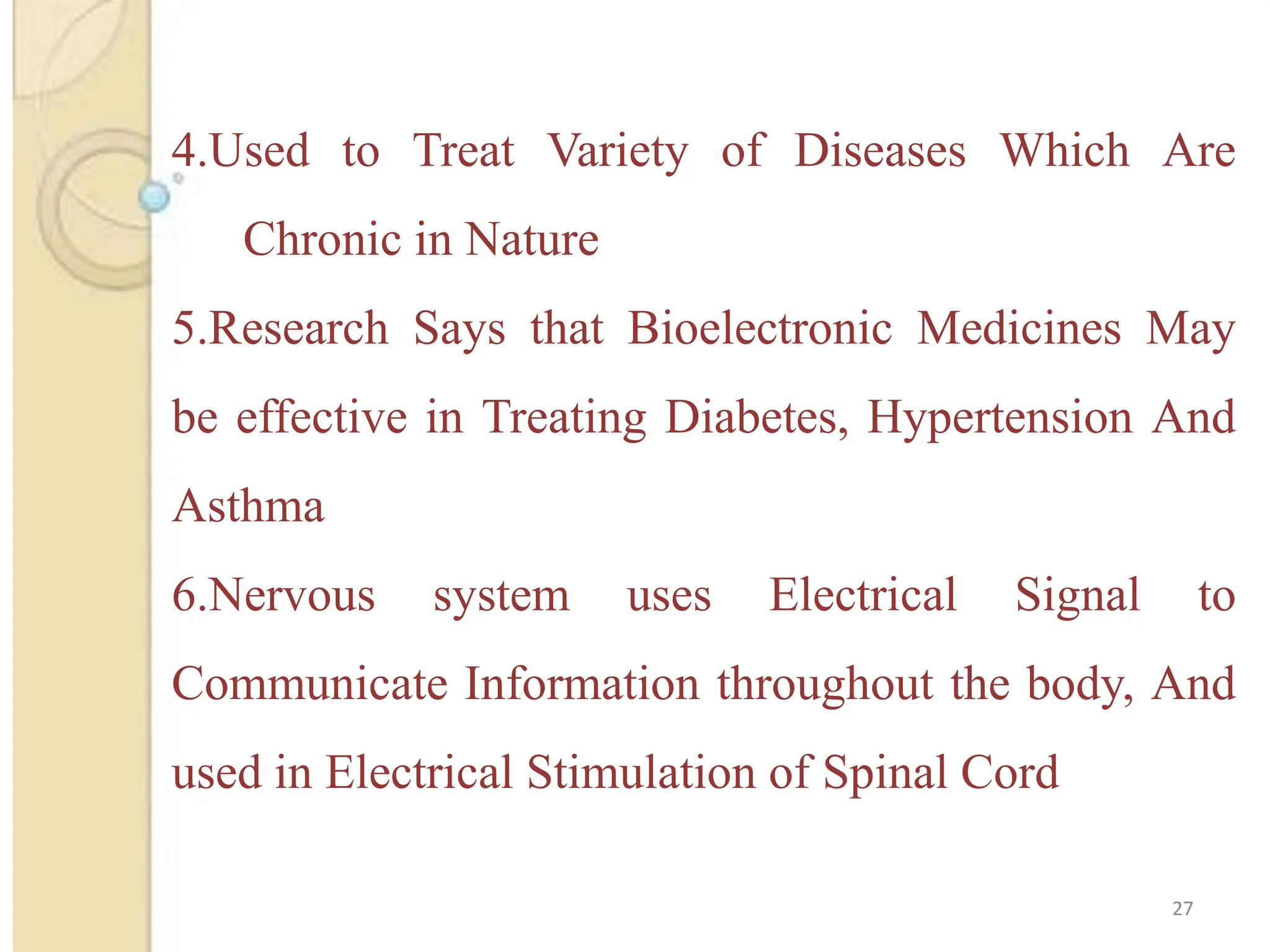Bioelectronic Medicines, introduction, principle, applications | PPTX