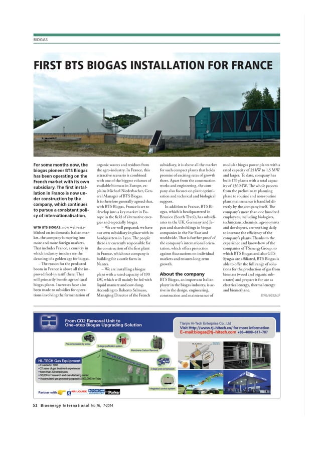 Bioenergy international first bts biogas installation in france | PDF