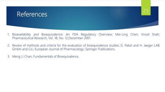 Bioequivalence studies ( Evaluation and Study design) | PPTX ...