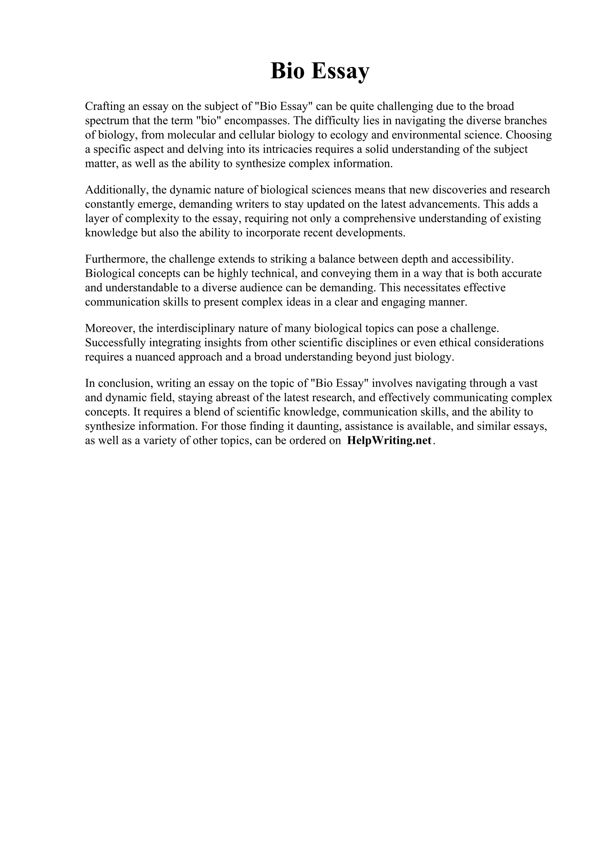 Bio Essay. . biography essay example. 018 Essay Example Ideas Of Cover ...