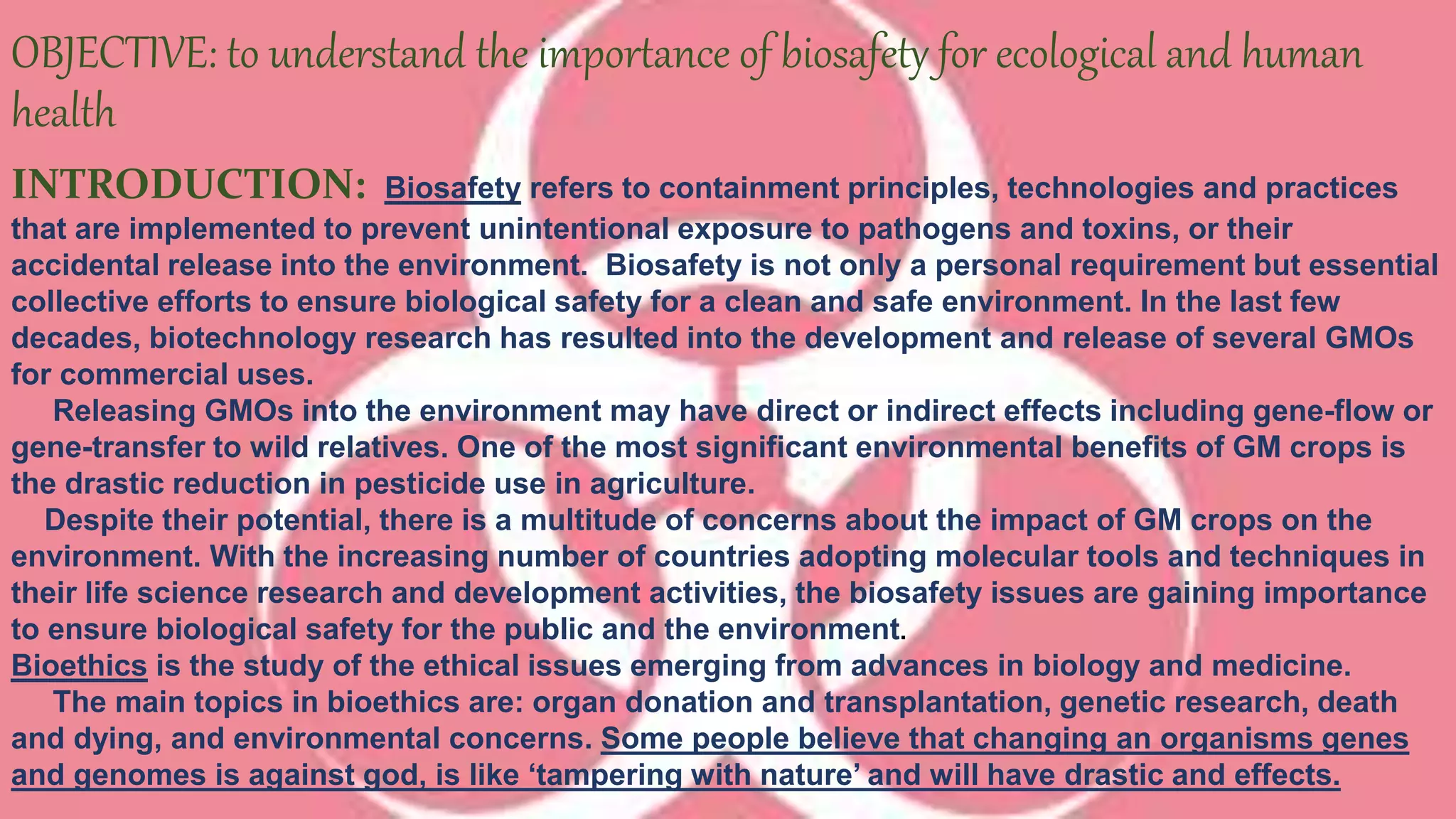 Bioethics and biosafety issues | PPTX