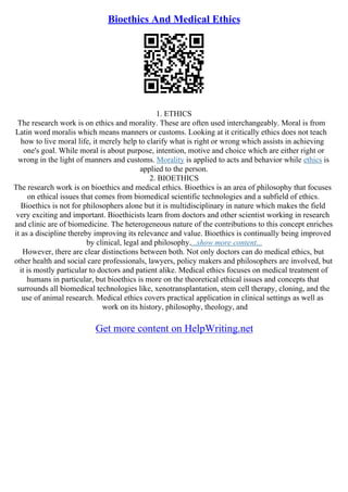 Bioethics Essay | PDF | Medical Health