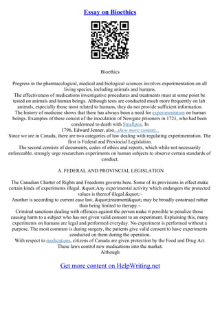 Bioethics Essay | PDF | Medical Health