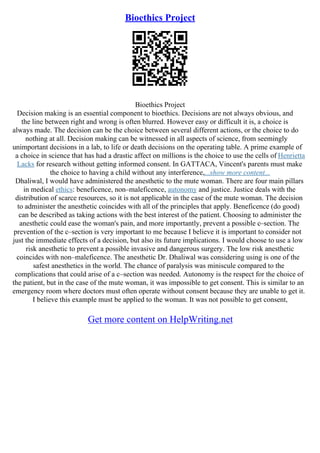 Bioethics Essay | PDF | Medical Health