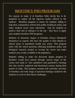 Bioethics phd programs | DOCX | Postgraduate Education | College Education