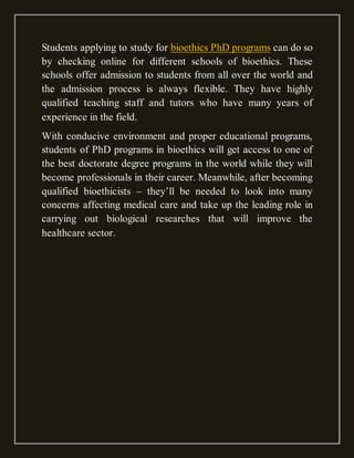 Bioethics phd programs | DOCX | Postgraduate Education | College Education