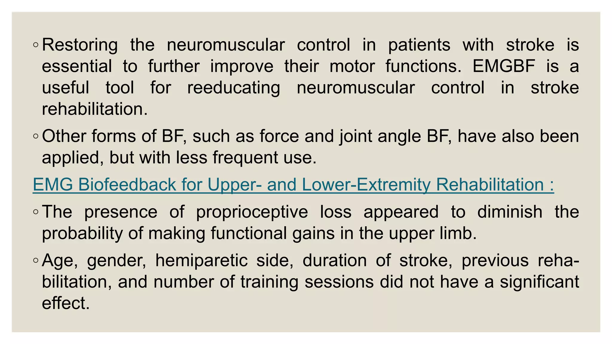 Biofeedback in neurorehabilitation by arfa sulthana | PPTX