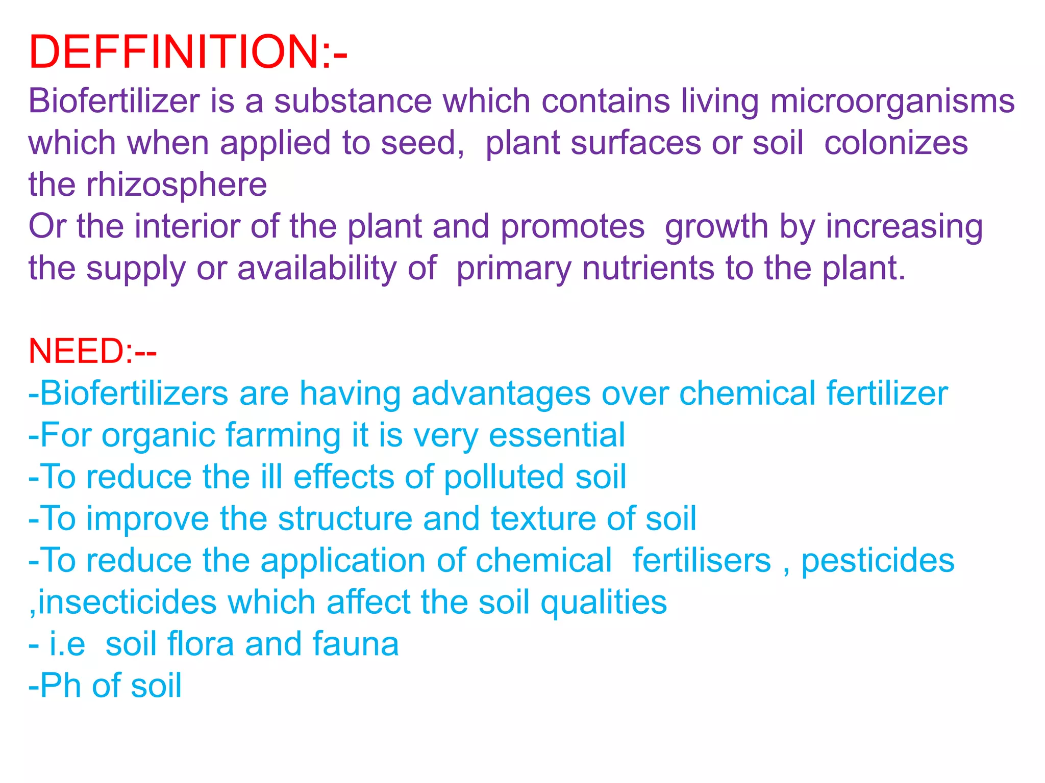 Biofertiliser and their advantages complite | PPTX