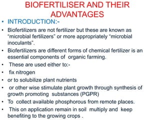 Biofertiliser and their advantages complite | PPTX