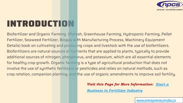 The Complete Technology Book on Biofertilizer and Organic Farming (Potash, Greenhouse Farming ...