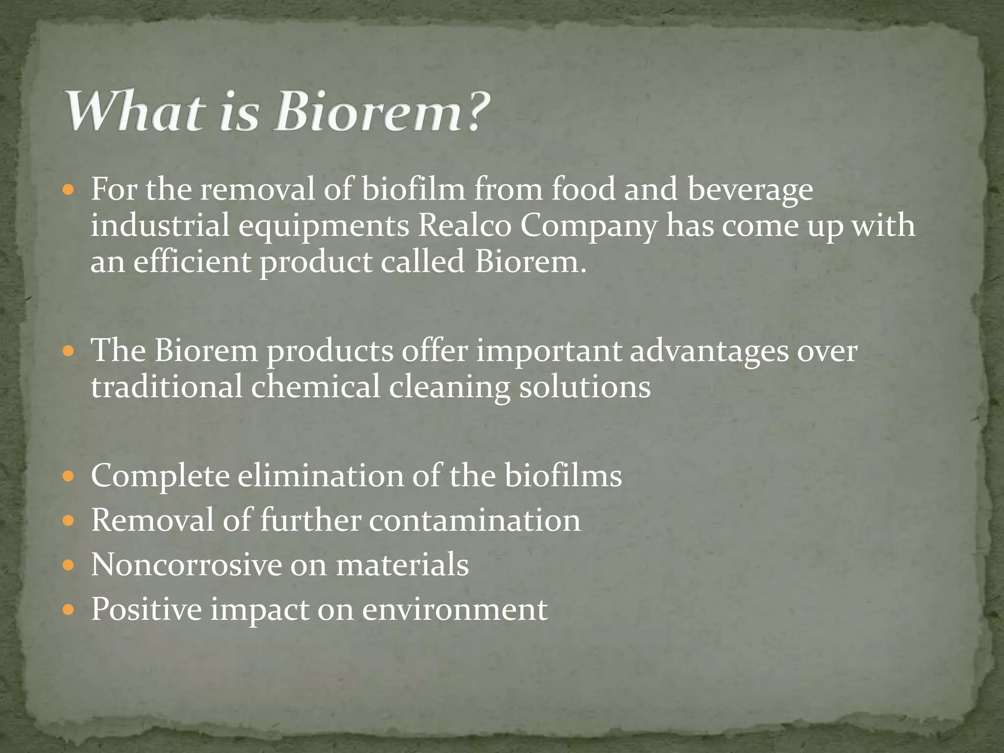 Biofilm removal using enzyme chemistry | PPTX