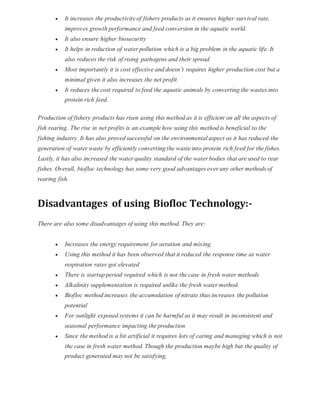 Bio floc Fishing Farming in India Advantage and Disadvantages Slideshare | DOCX