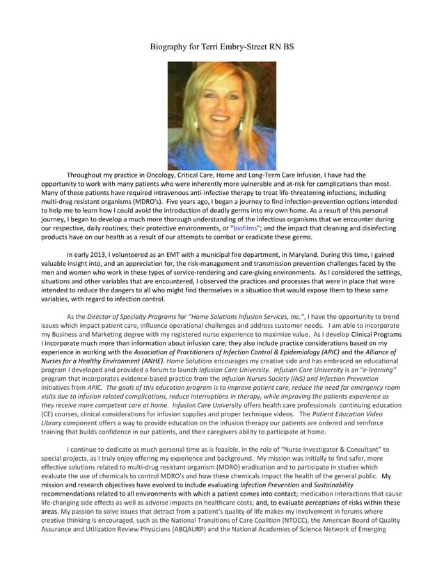 Terri Embry-Street RN BS Biography | DOC | Infectious Diseases ...
