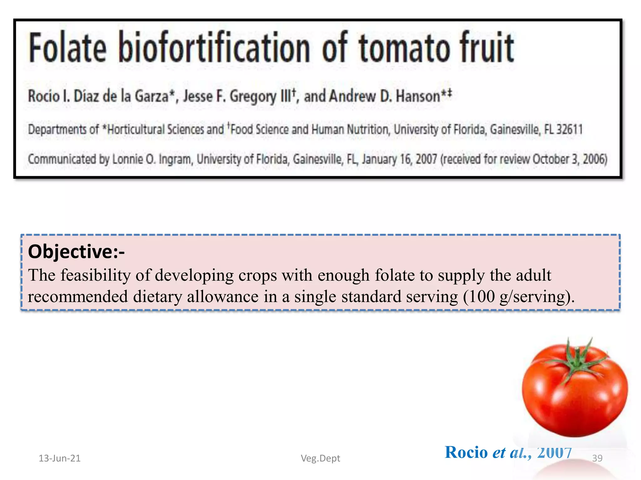 Biofortification of vegetable crops | PDF