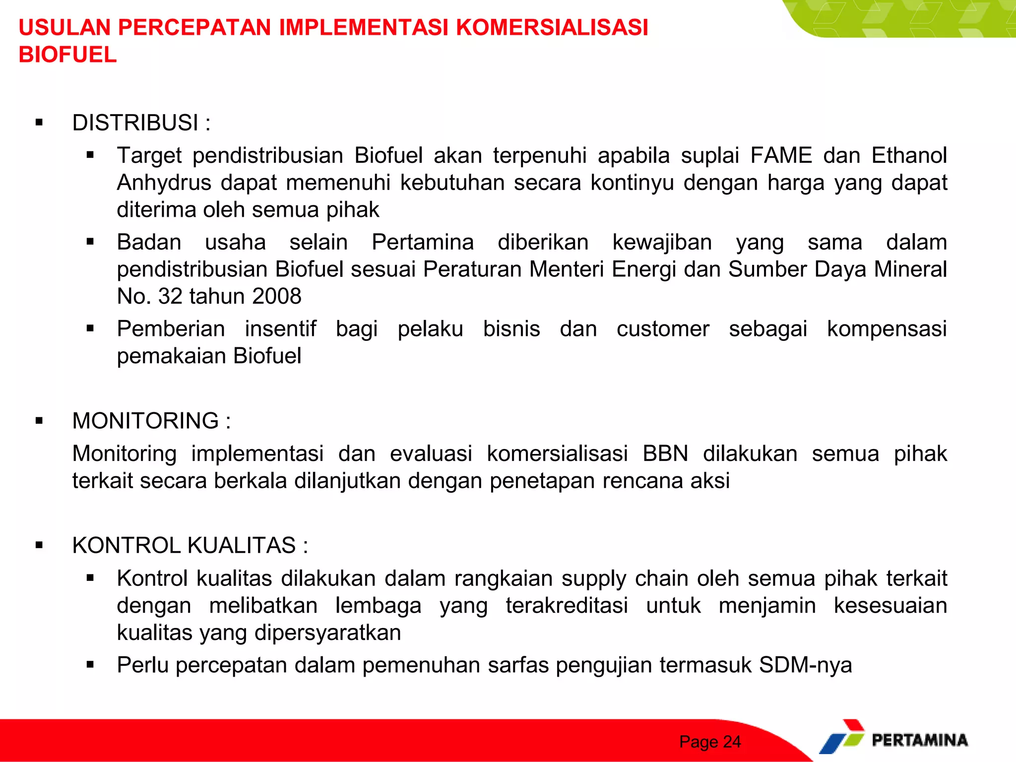 Kepastian pembelian Biofuel oleh PERTAMINA | PDF