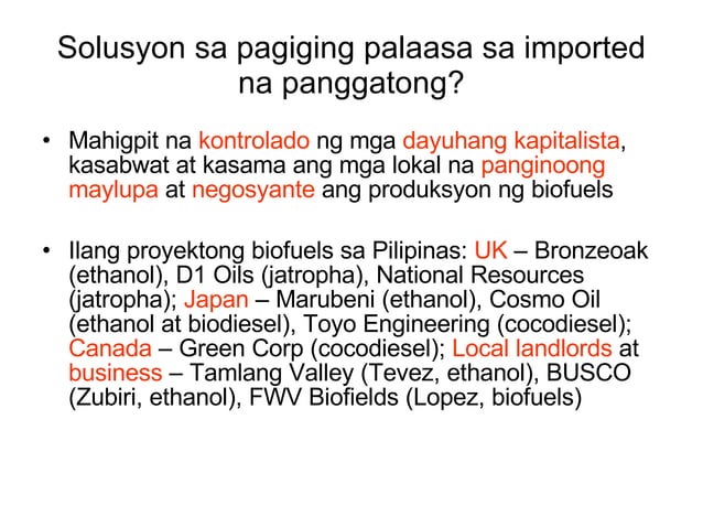 Epekto ng produksyon ng biofuels sa Pilipinas | PPT