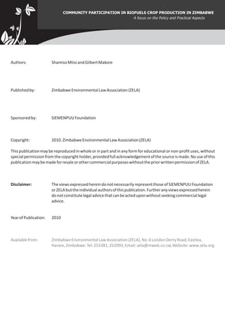 Community Participation in Biofuels Crop Production in Zimbabwe: A ...