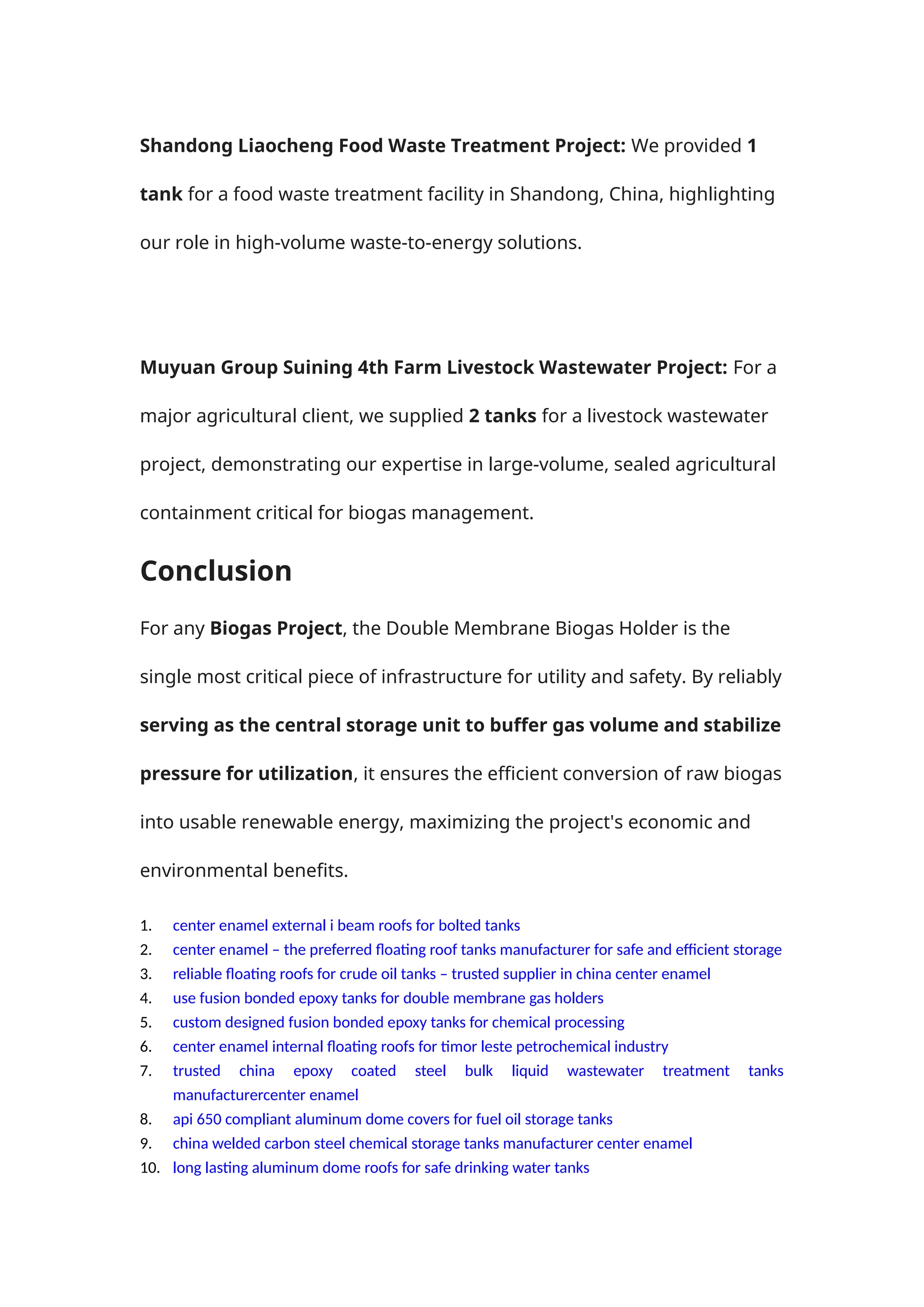 Biogas Holder for a Biogas Project Serves as the Central Storage Unit ...