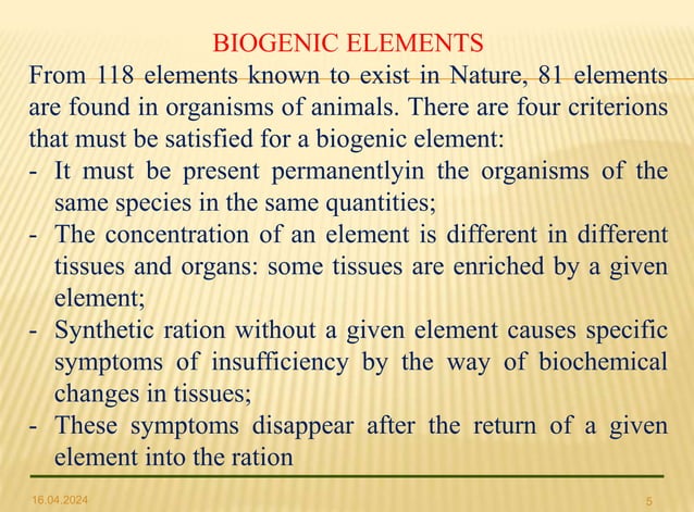 Biogenic elements.ppt about biogenesity and biogenetic elements | PPT | Chemistry | Science