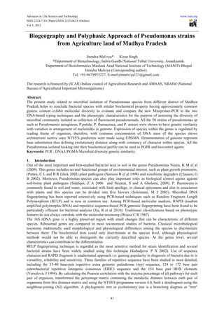 Biogeography and polyphasic approach of pseudomonas strains from agriculture land of madhya ...