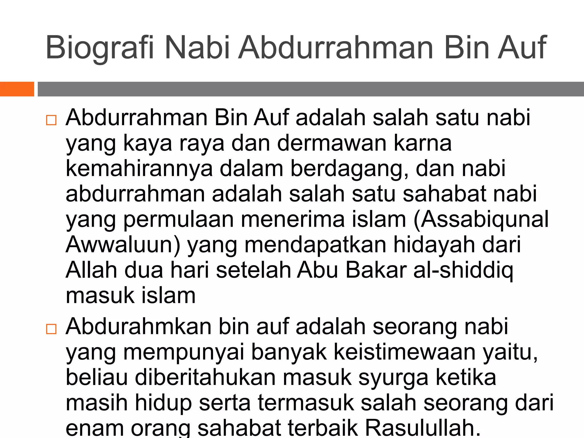 Biogfafi nabi abdurrahman bin auf | PPTX