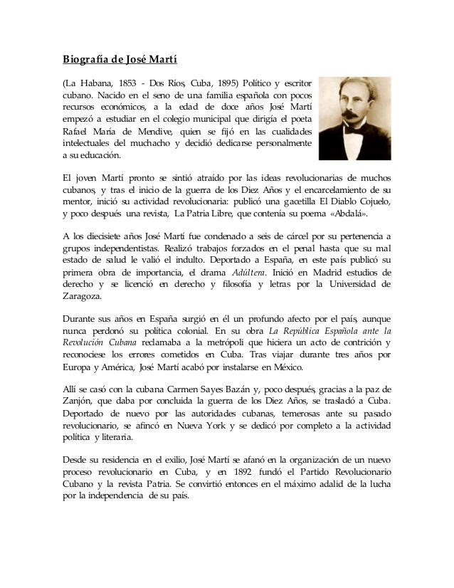 Nuestra America Latina Jose Marti Biografia