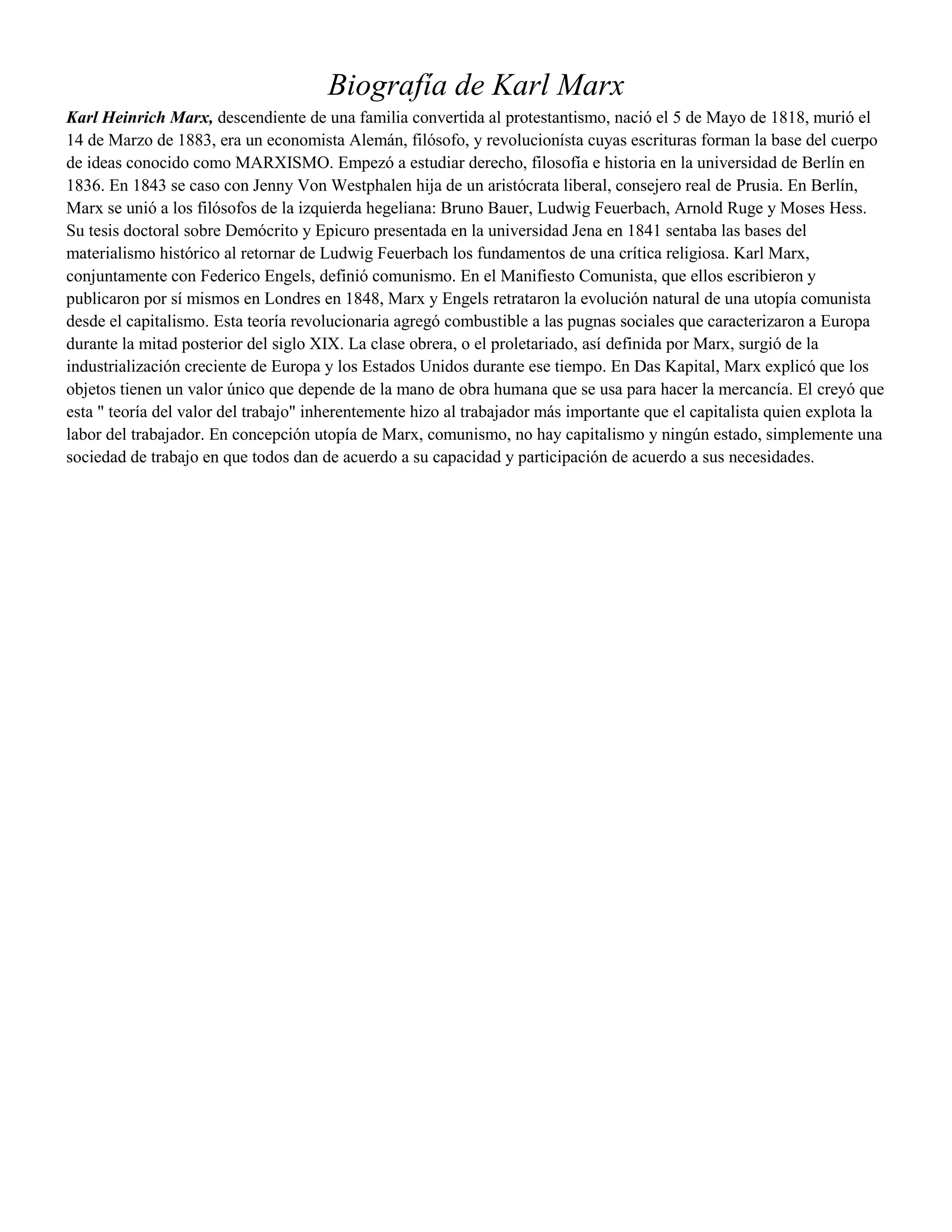 Biografía de karl marx | PDF