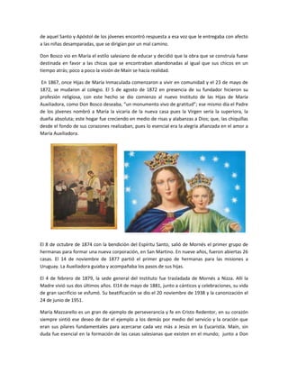 Biografía de maría mazzarello | DOCX